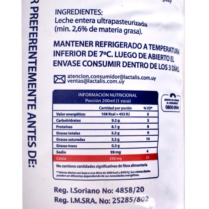Leche Entera Ultrapasteurizada Parmalat Sachet 1 L
