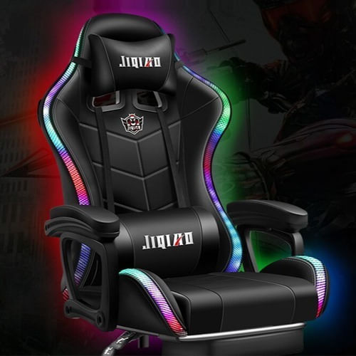 Silla Gamer Luz Led Rgb Reclinable Masaje Posabrazos Cojines