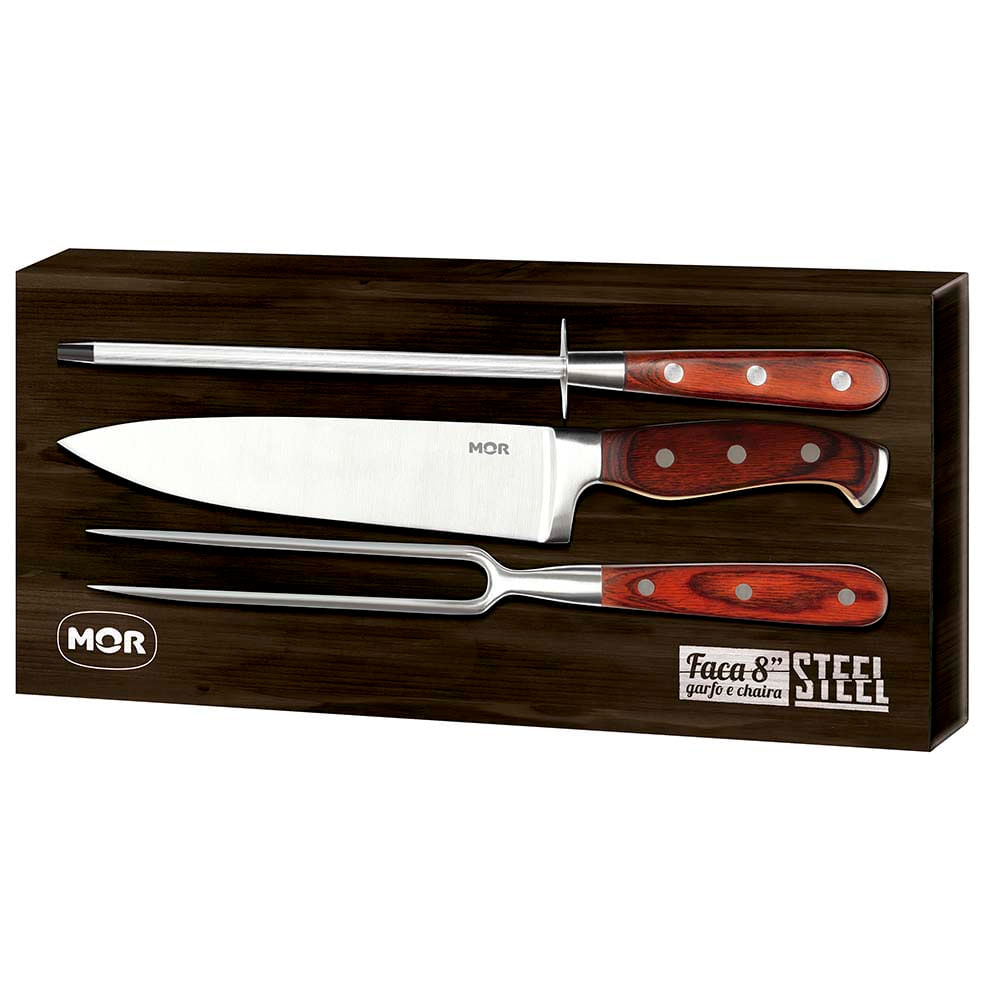 Set Utensilios Asado Parrilla Parrillero Mor 3 Pz Premium